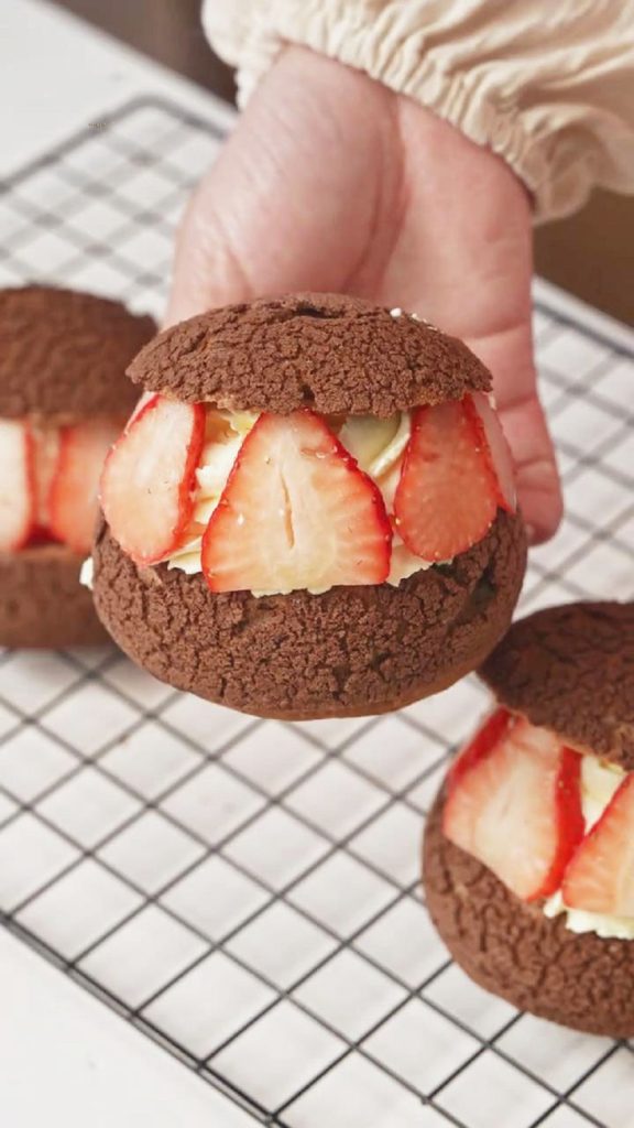 Chocolate Cream Puffs with Strawberry Cream Filling - Cafe Deluxe